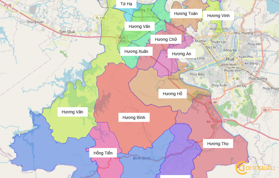 Bản đồ Thị xã Hương Trà, Thừa Thiên Huế